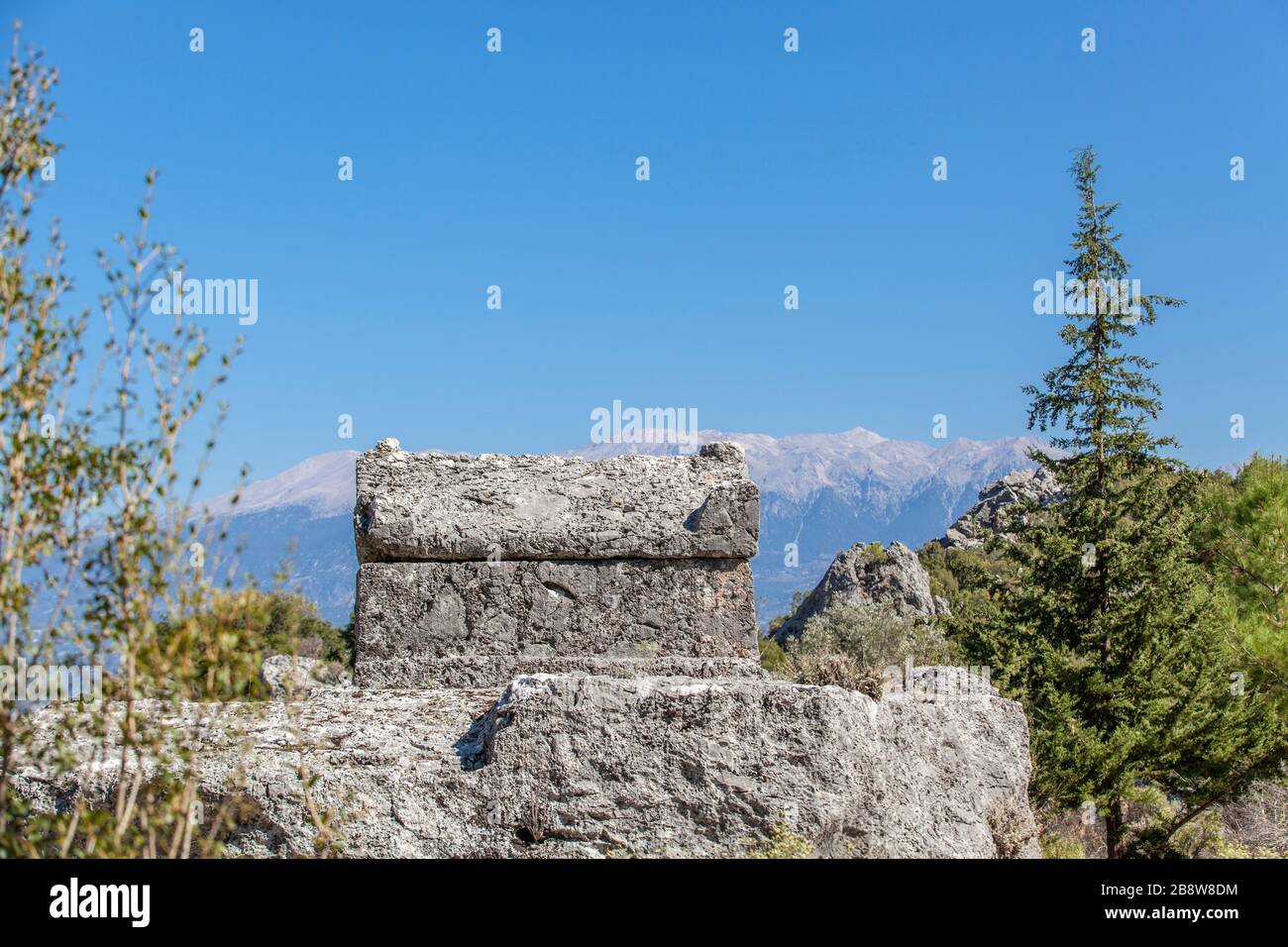 The sarcophagus in the necropolis in the ancient city of Pinara ...
