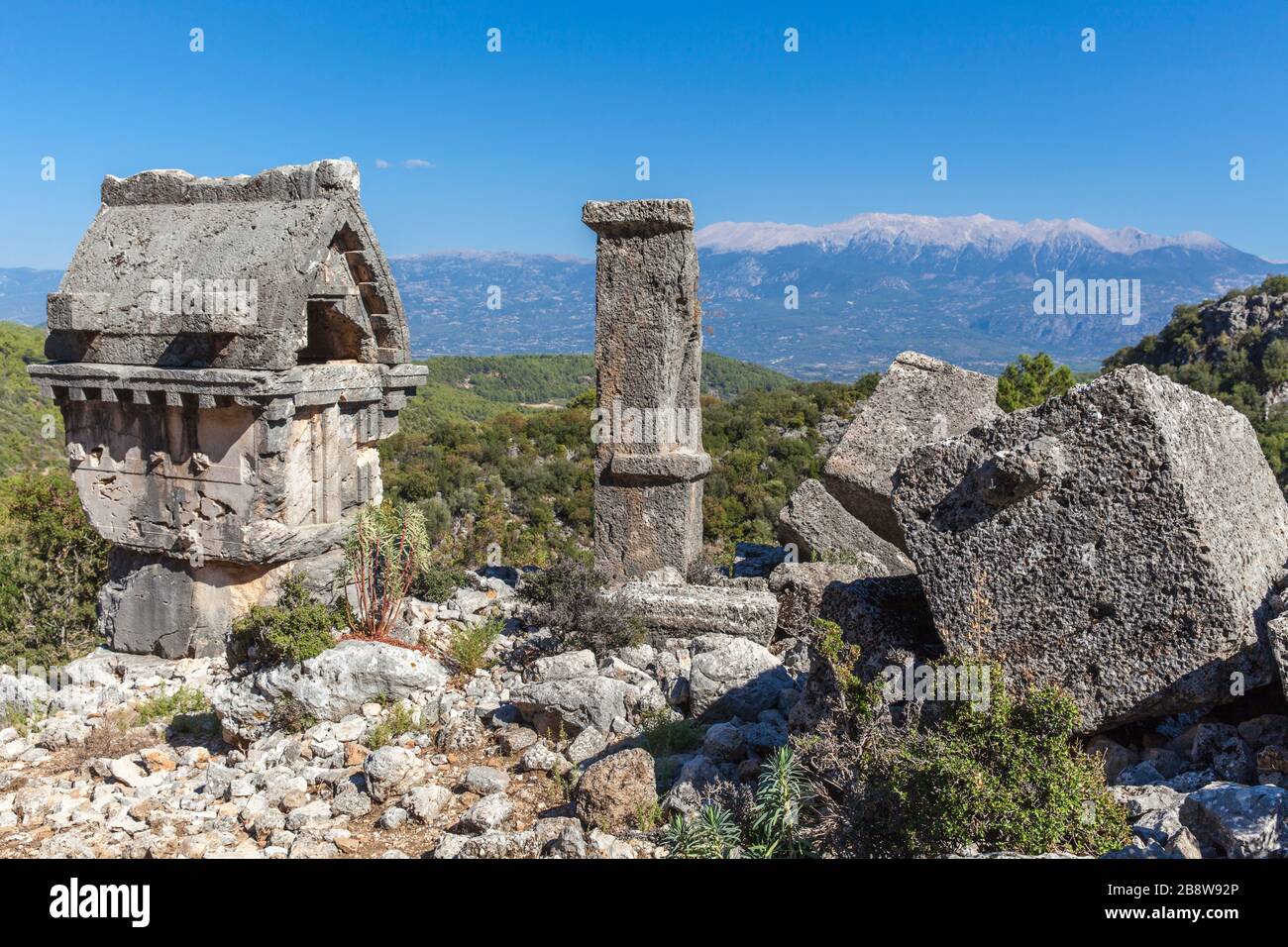 The sarcophagus in the necropolis in the ancient city of Pinara ...