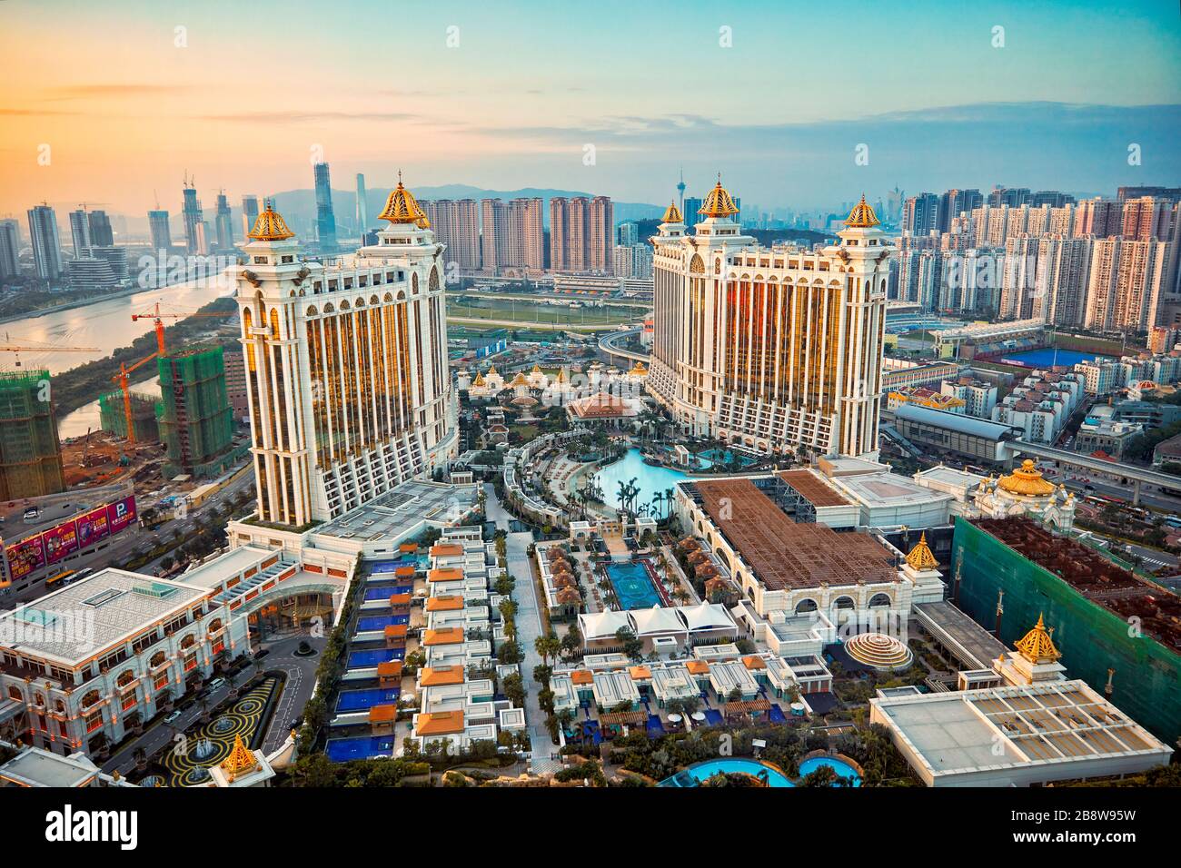 Aerial view of the Galaxy Macau Hotel, a luxurious resort complex, at ...