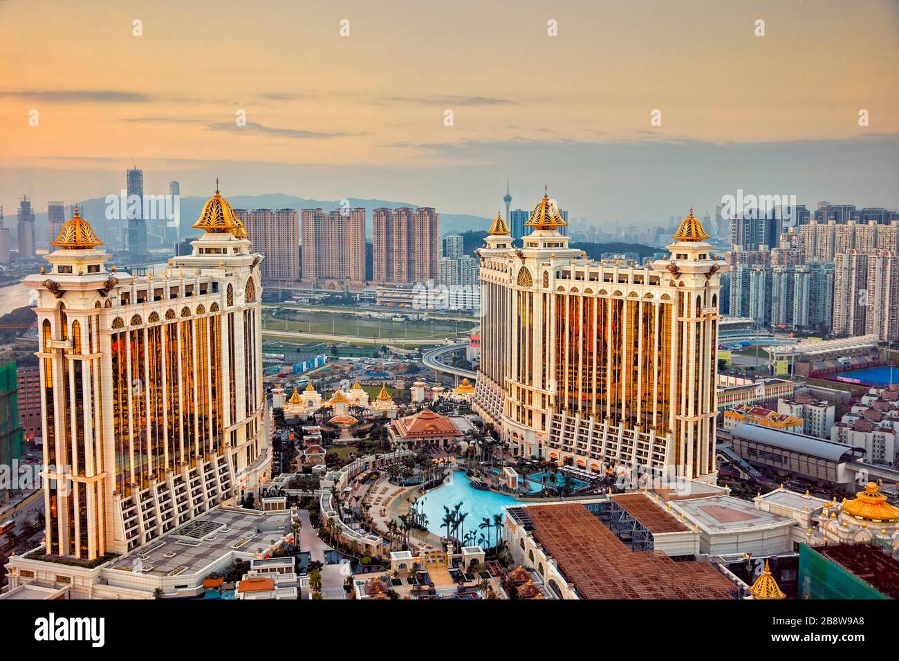 Aerial view of the Galaxy Macau Hotel, a luxurious resort complex, at ...