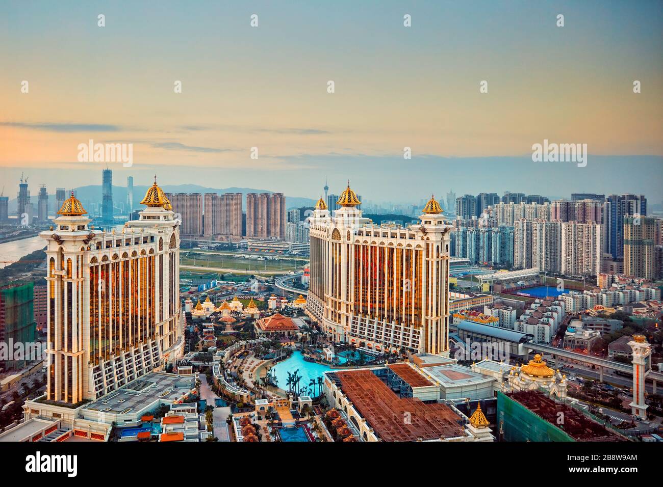 Aerial view of the Galaxy Macau Hotel, a luxurious resort complex, at ...