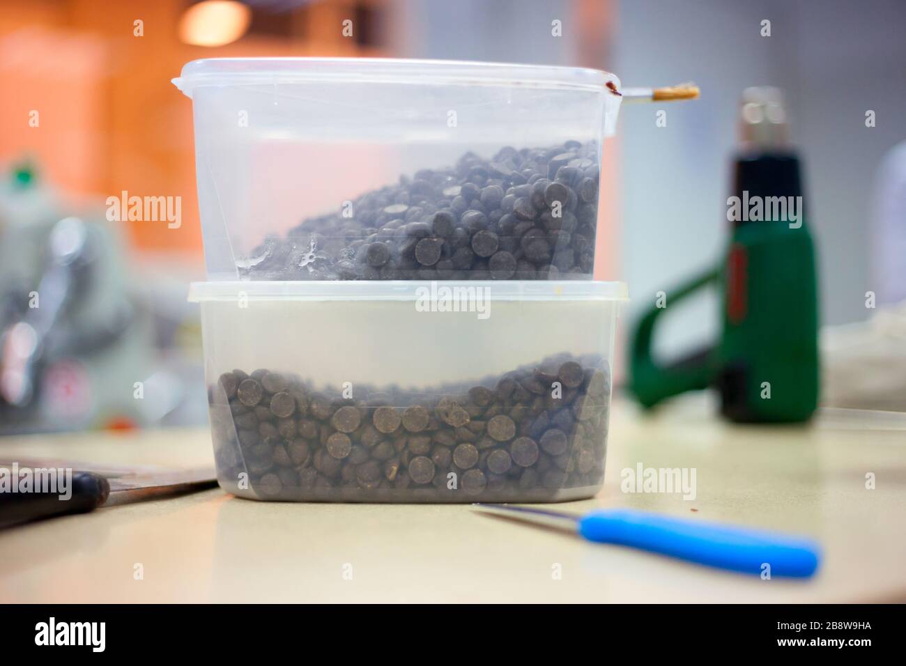 Making chocolate. Chocolate factory. Kitchen tools, culinary tools for ...