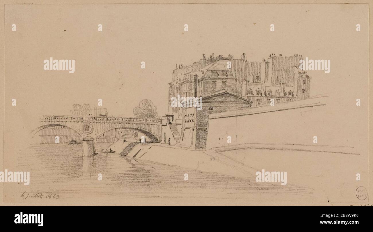 The Saint-Michel Bridge and the morgue in 1863 Stock Photo - Alamy