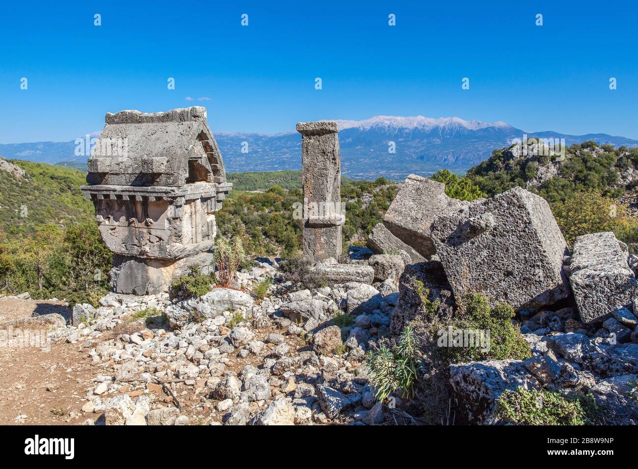The sarcophagus in the necropolis in the ancient city of Pinara ...