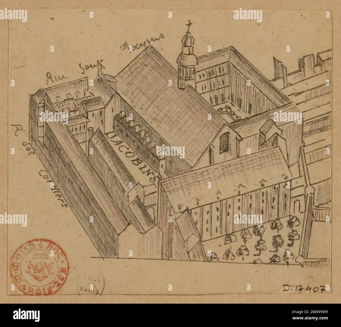 isometric view of the Convent of the Jacobins, Saint-Jacques Street ...