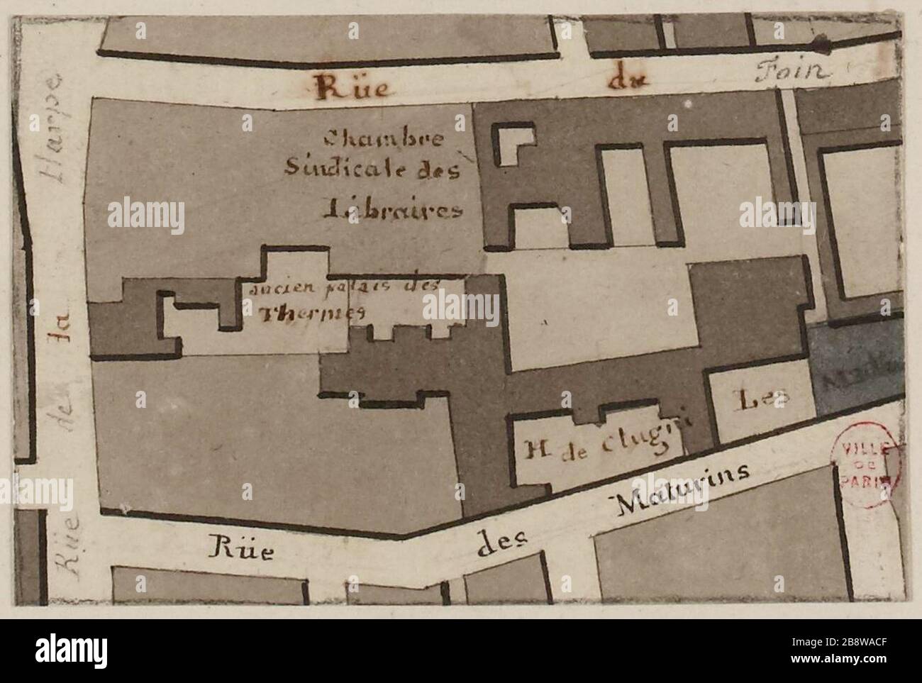 Map of the area between the streets of the Harp, Hay and Mathurin Stock ...