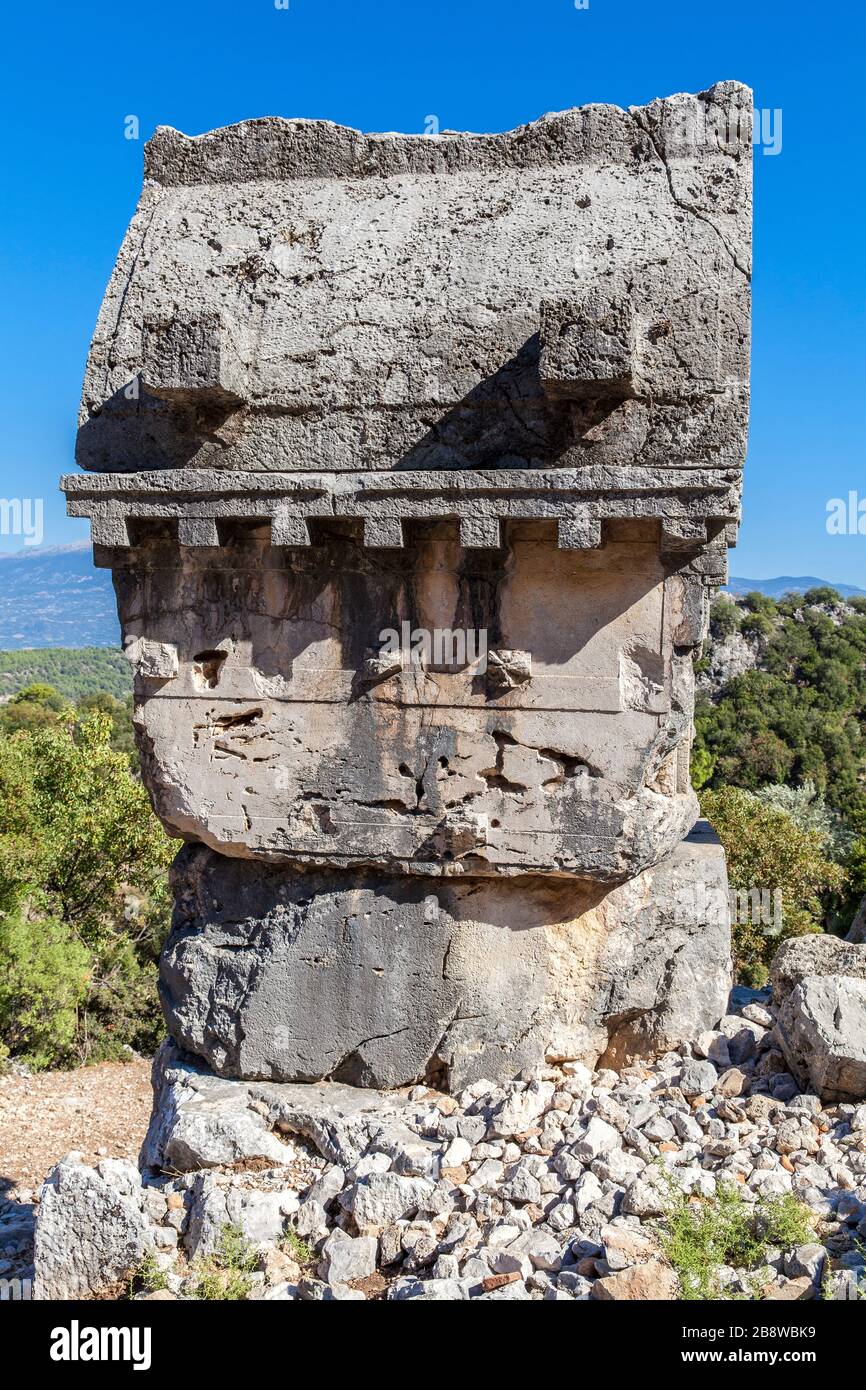 The sarcophagus in the necropolis in the ancient city of Pinara ...