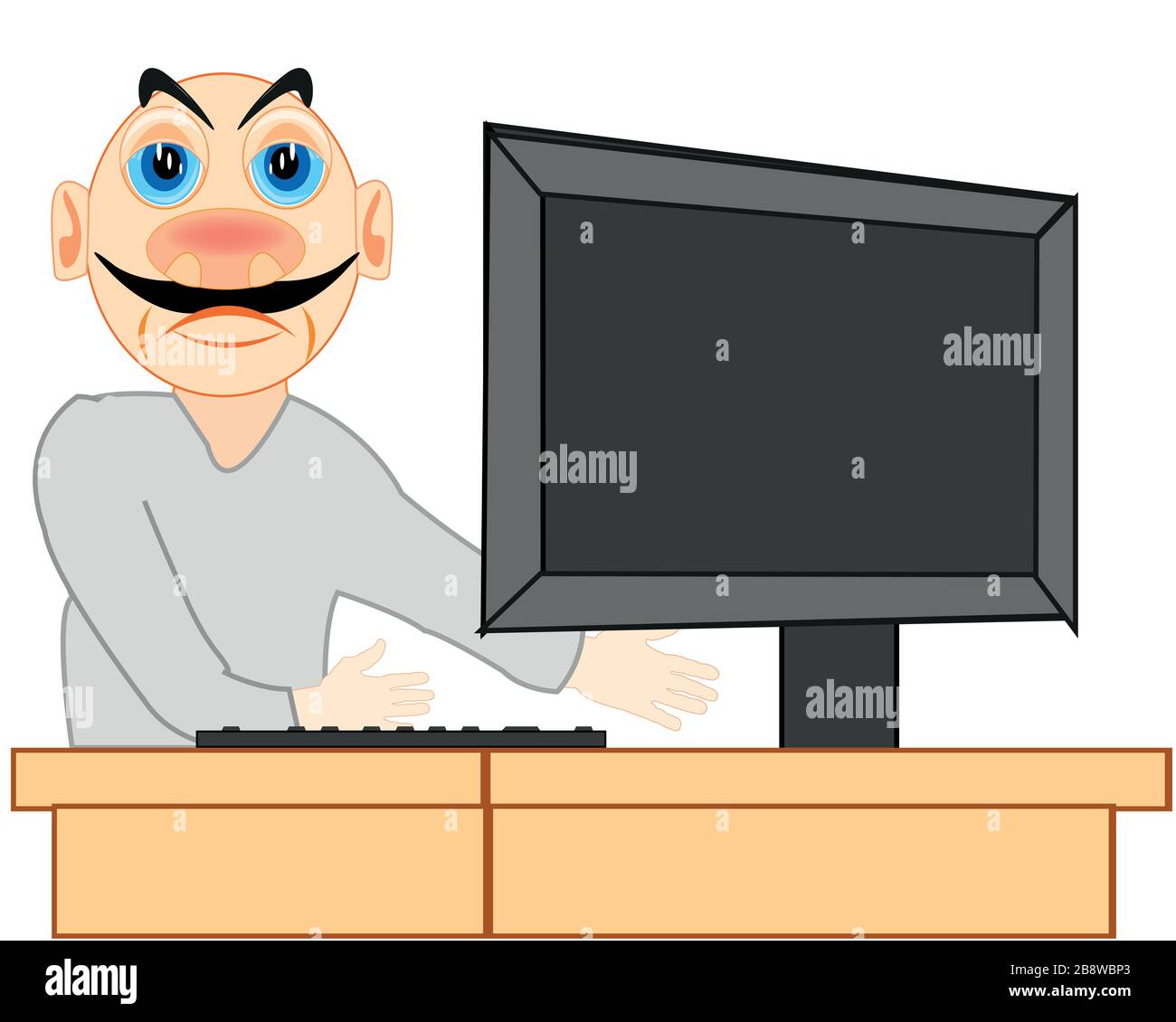 Cartoon men sitting for computer on white background is insulated Stock ...