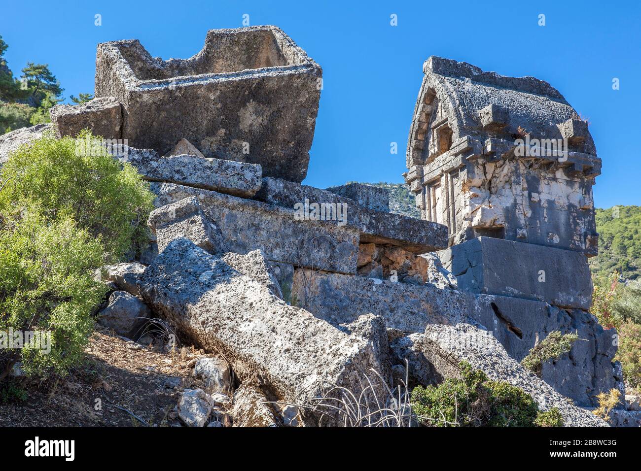 The sarcophagus in the necropolis in the ancient city of Pinara ...