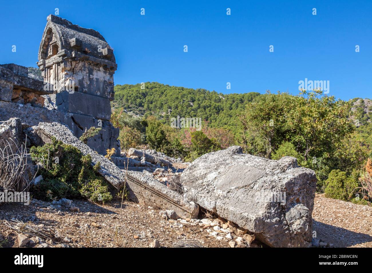 The sarcophagus in the necropolis in the ancient city of Pinara ...