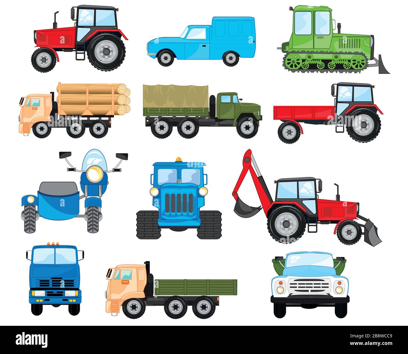 Cars and tractor used for working and transportation cargo Stock Vector ...