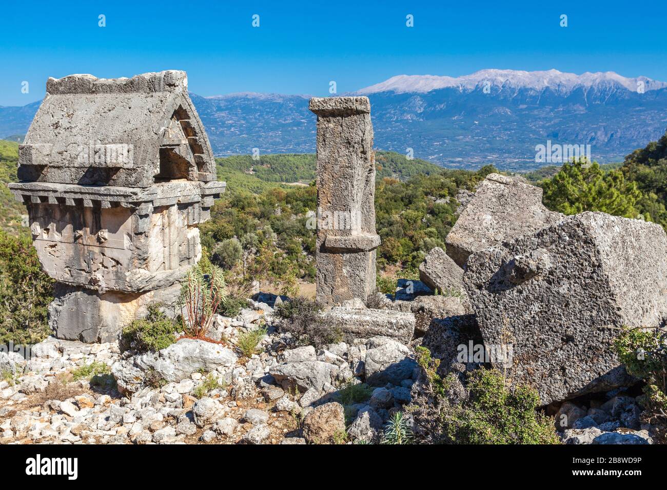 The sarcophagus in the necropolis in the ancient city of Pinara ...