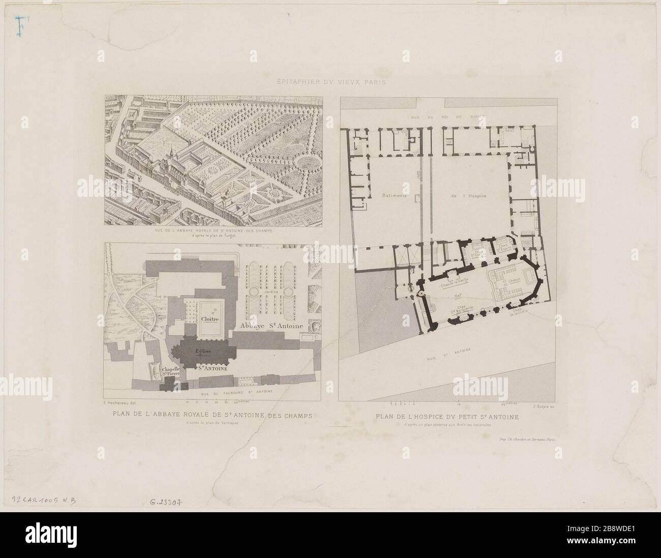 Epitaphier Old Paris / View of St. Antoione Royal Abbey Champs after ...