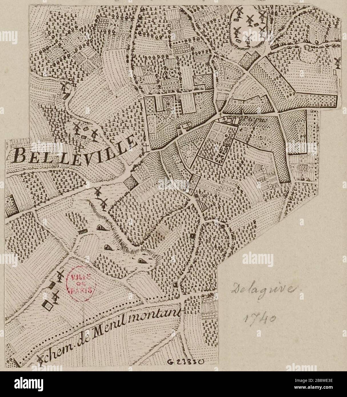 Detail of a map of Belleville in the eighteenth century Stock Photo - Alamy
