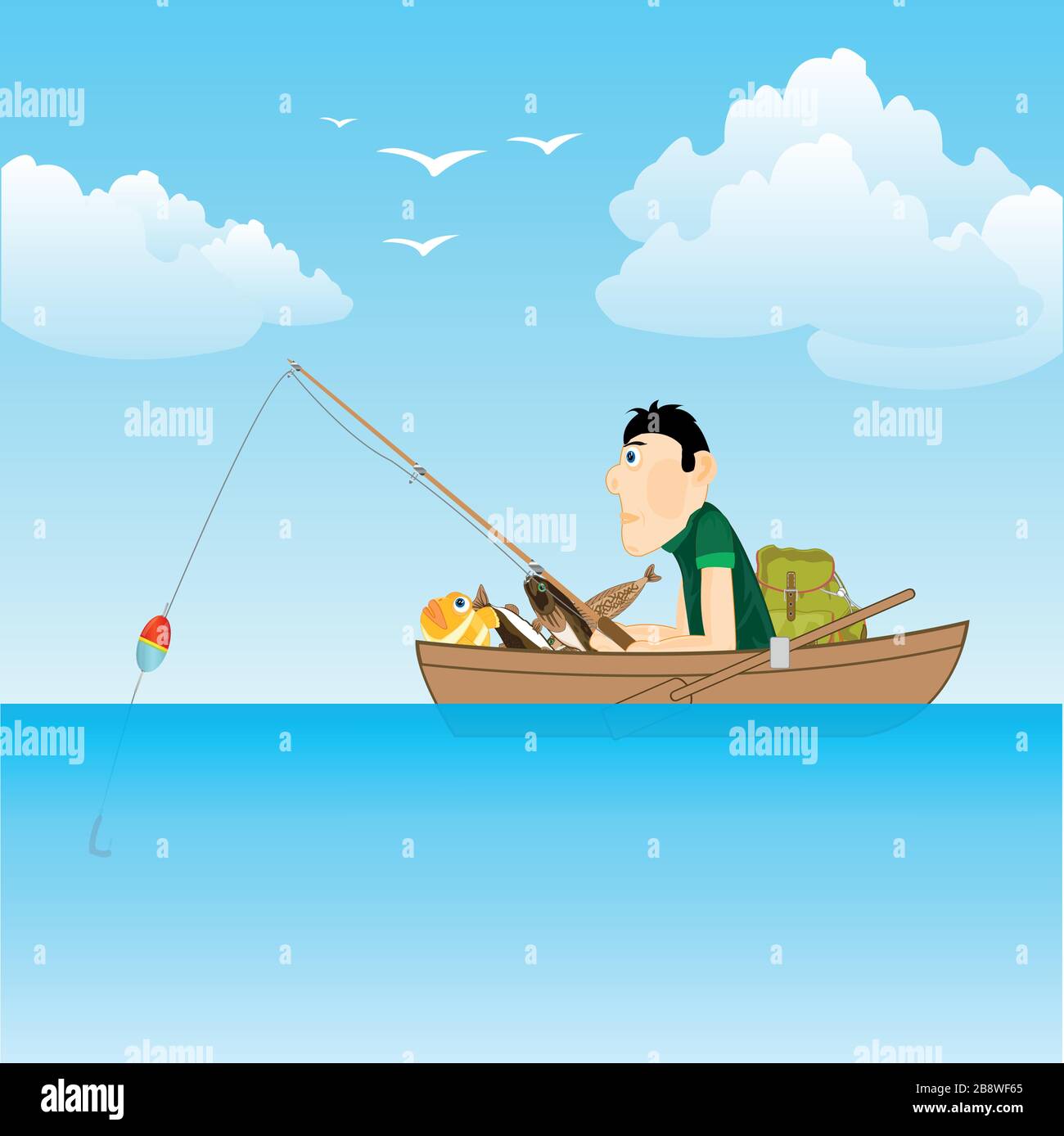 Man Fishing In Boat Cartoon