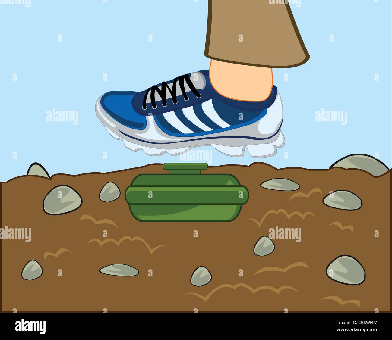 Vector illustration of the mine in ground and legs of the person Stock ...