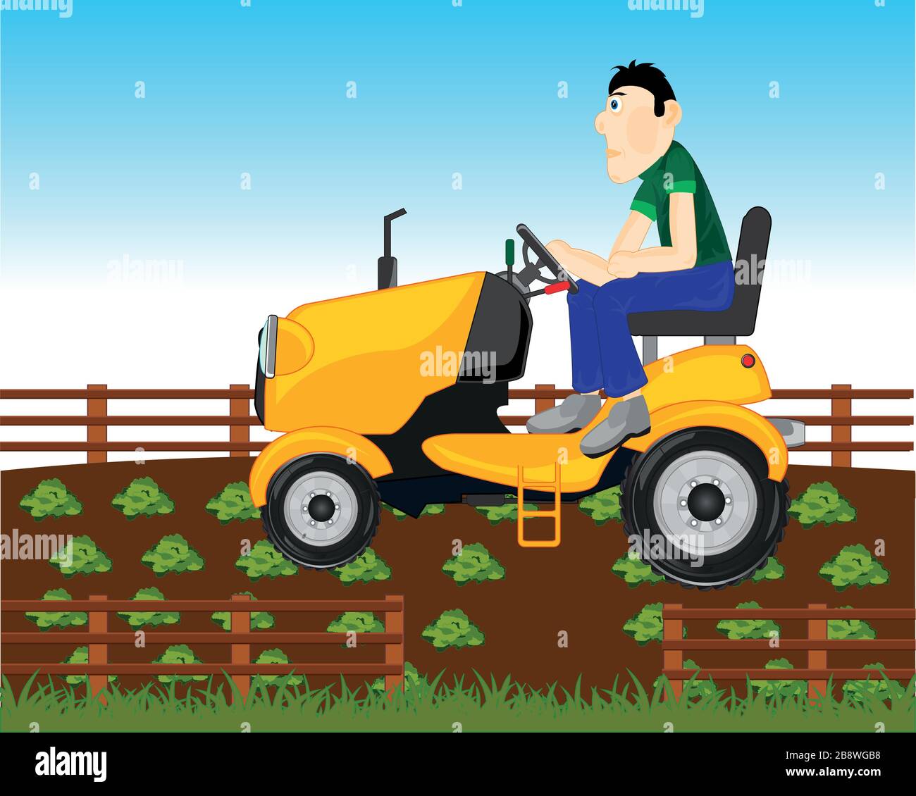 Vector illustration of the cartoon of the garden tractor processing ...