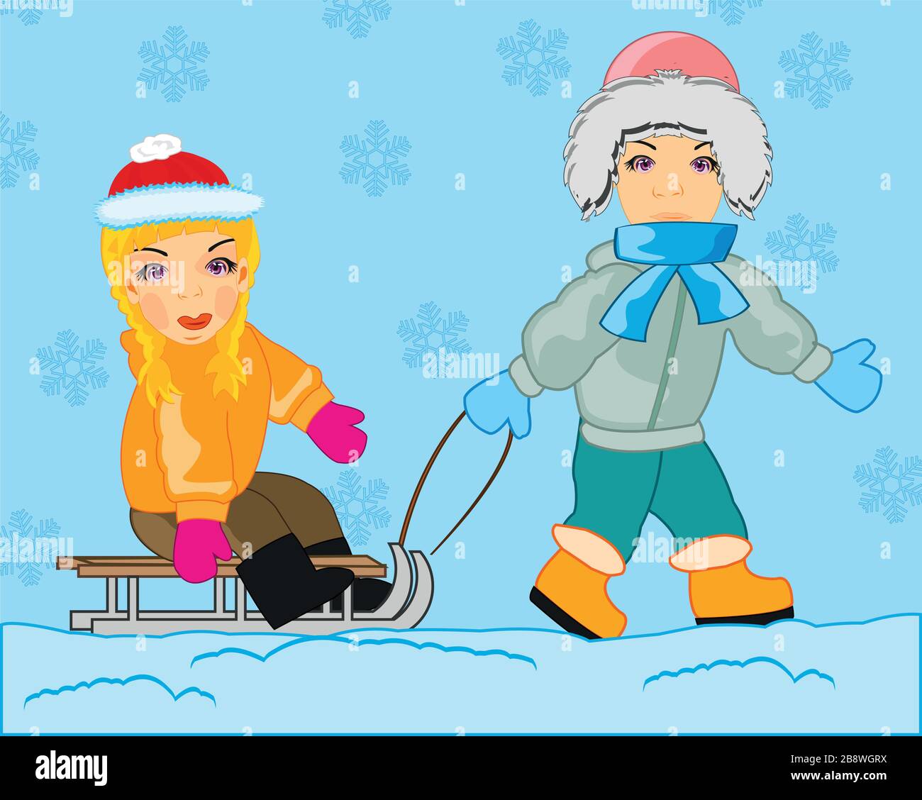 Vector illustration riding on sled in winter daytime Stock Vector Image ...