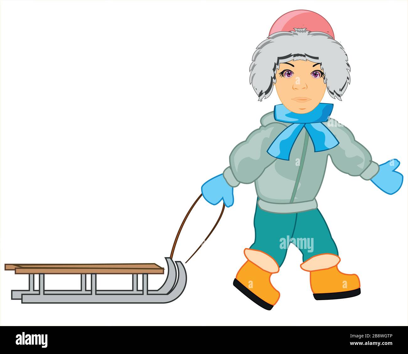 Vector illustration of the cartoon child boy with sled Stock Vector ...