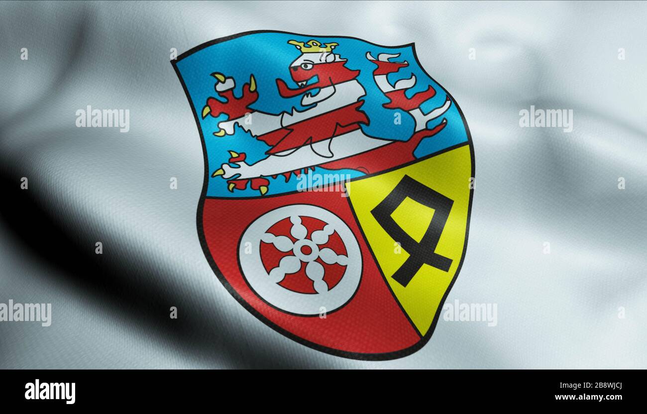 3D Illustration of a waving coat of arms flag of Viernheim (Germany ...