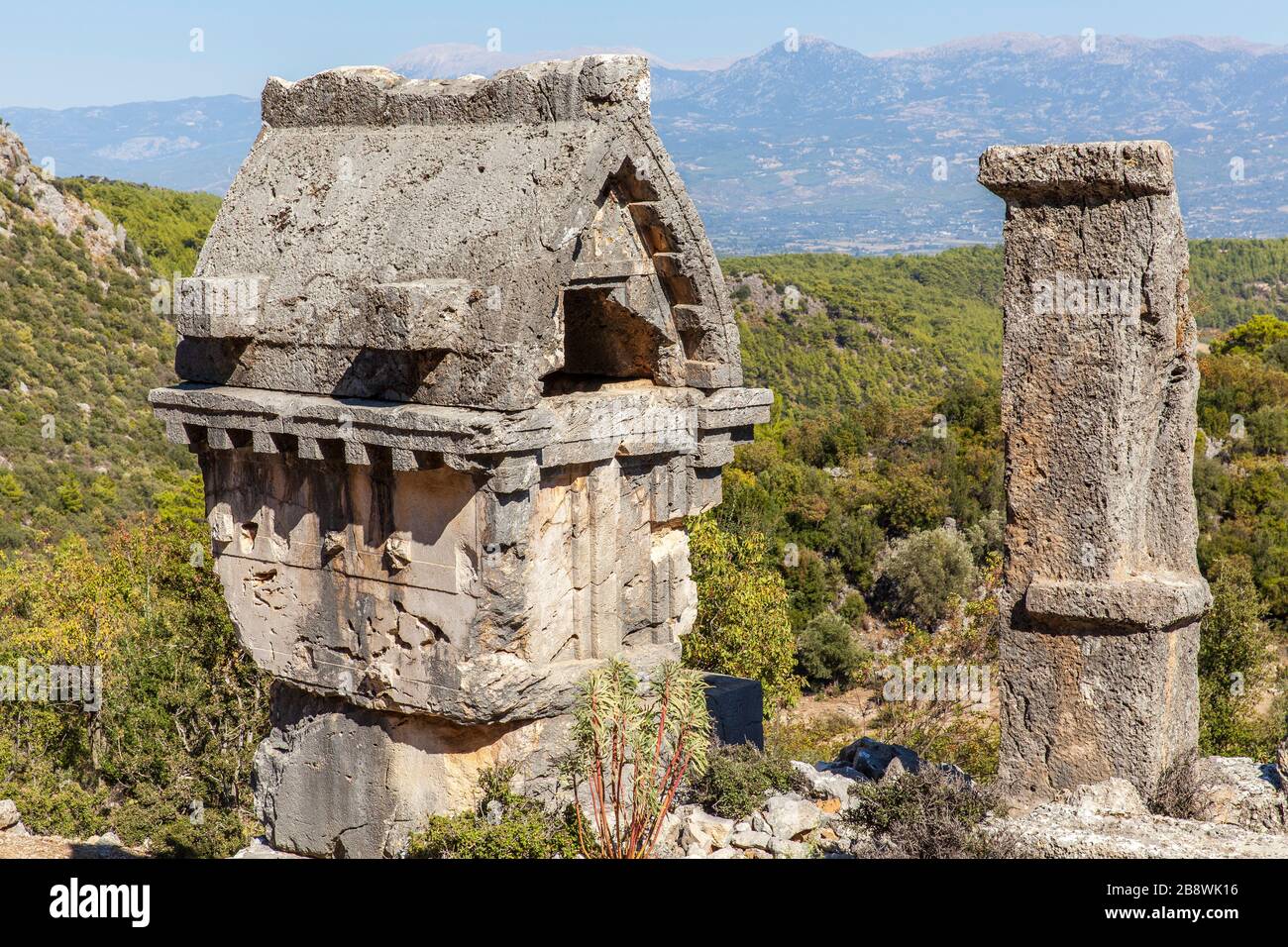 The sarcophagus in the necropolis in the ancient city of Pinara ...