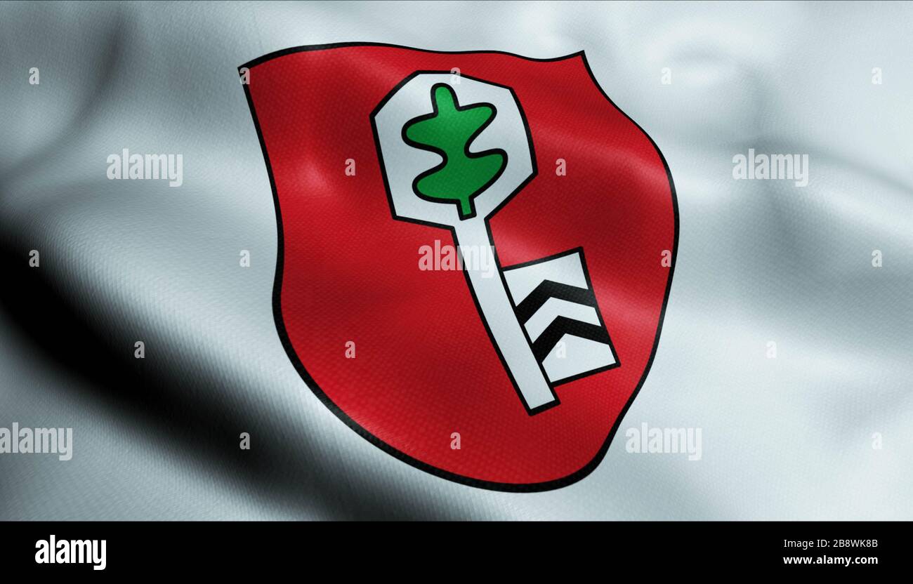 3D Illustration of a waving coat of arms flag of Velbert (Germany ...