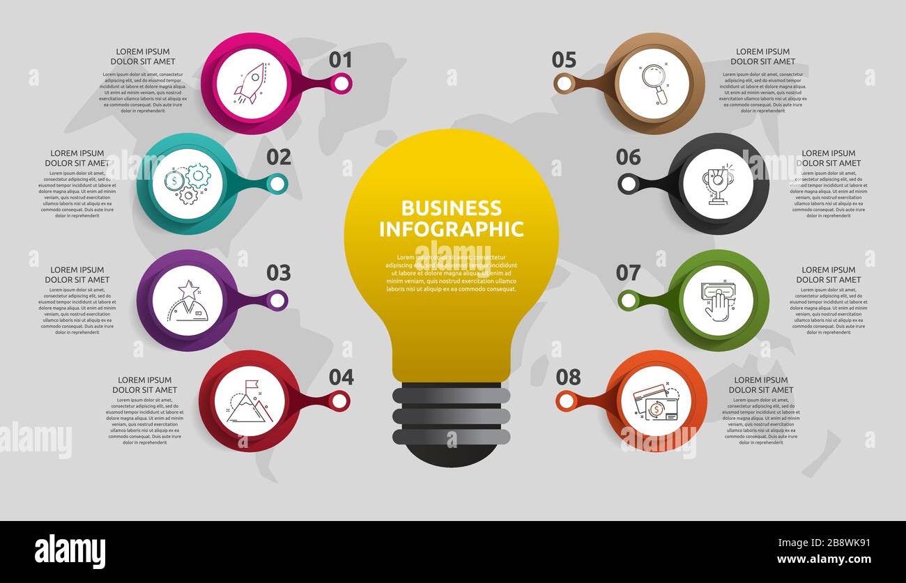 Modern vector light bulb infographics. Business template with circles ...