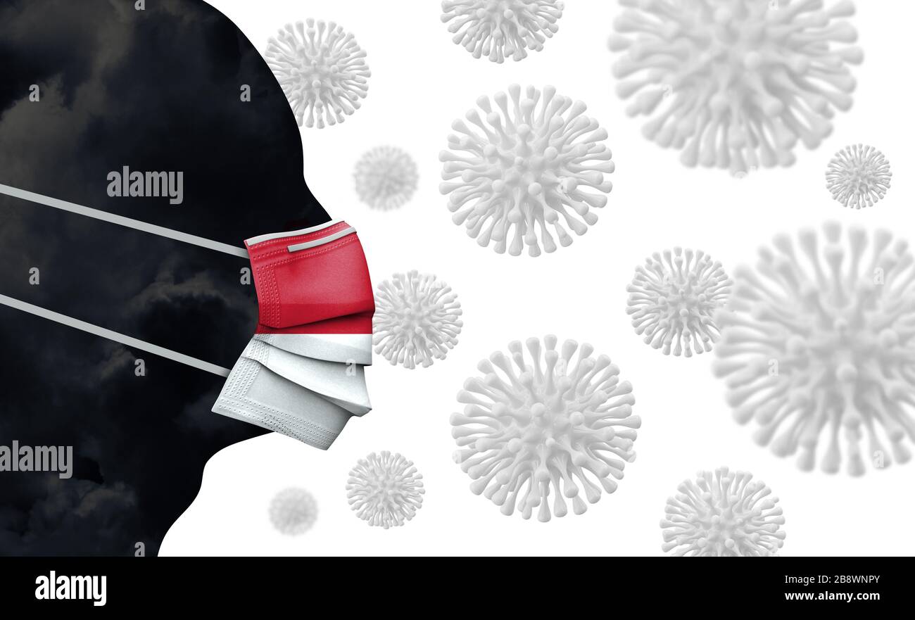 Indonesia coronavirus outbreak. Face with protective mask. 3D Render ...