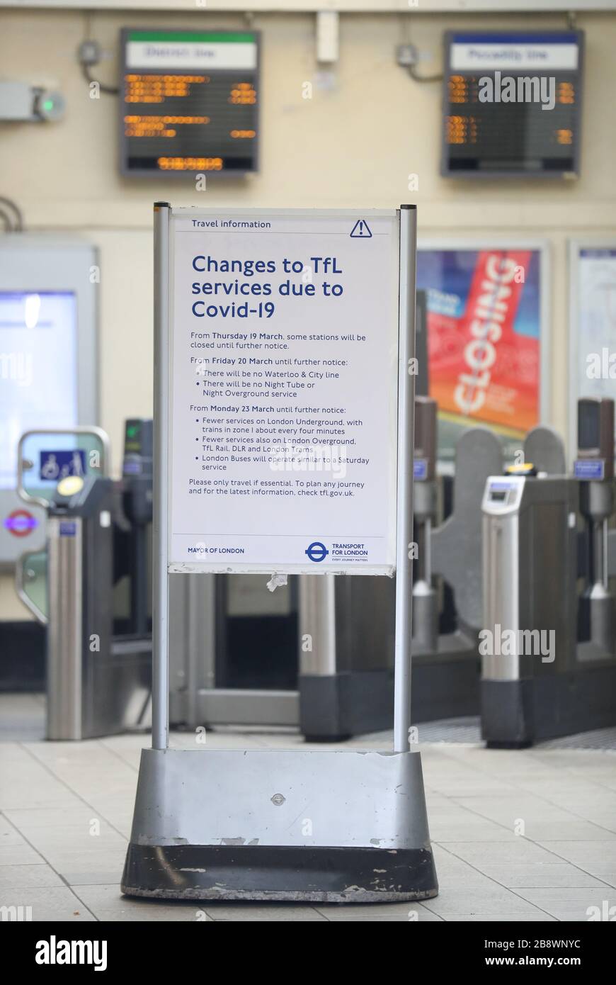 TFL notice with regard to changes in services due to the coronavirus ...