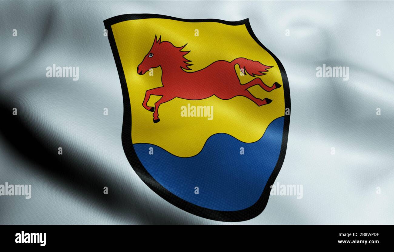 3D Illustration of a waving coat of arms flag of Stutensee (Germany ...