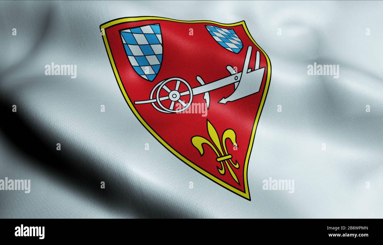 3D Illustration of a waving coat of arms flag of Straubing (Germany ...