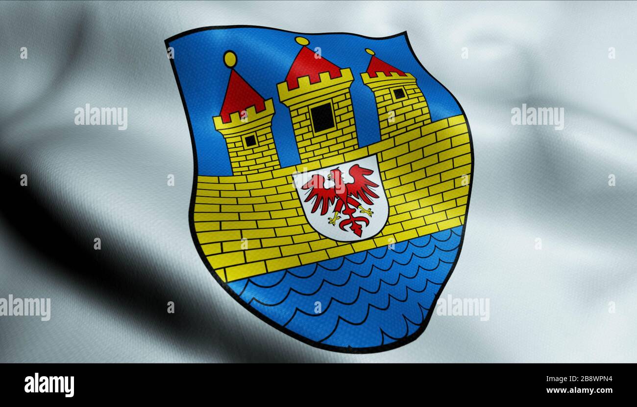 3D Illustration of a waving coat of arms flag of Strasburg (Germany ...