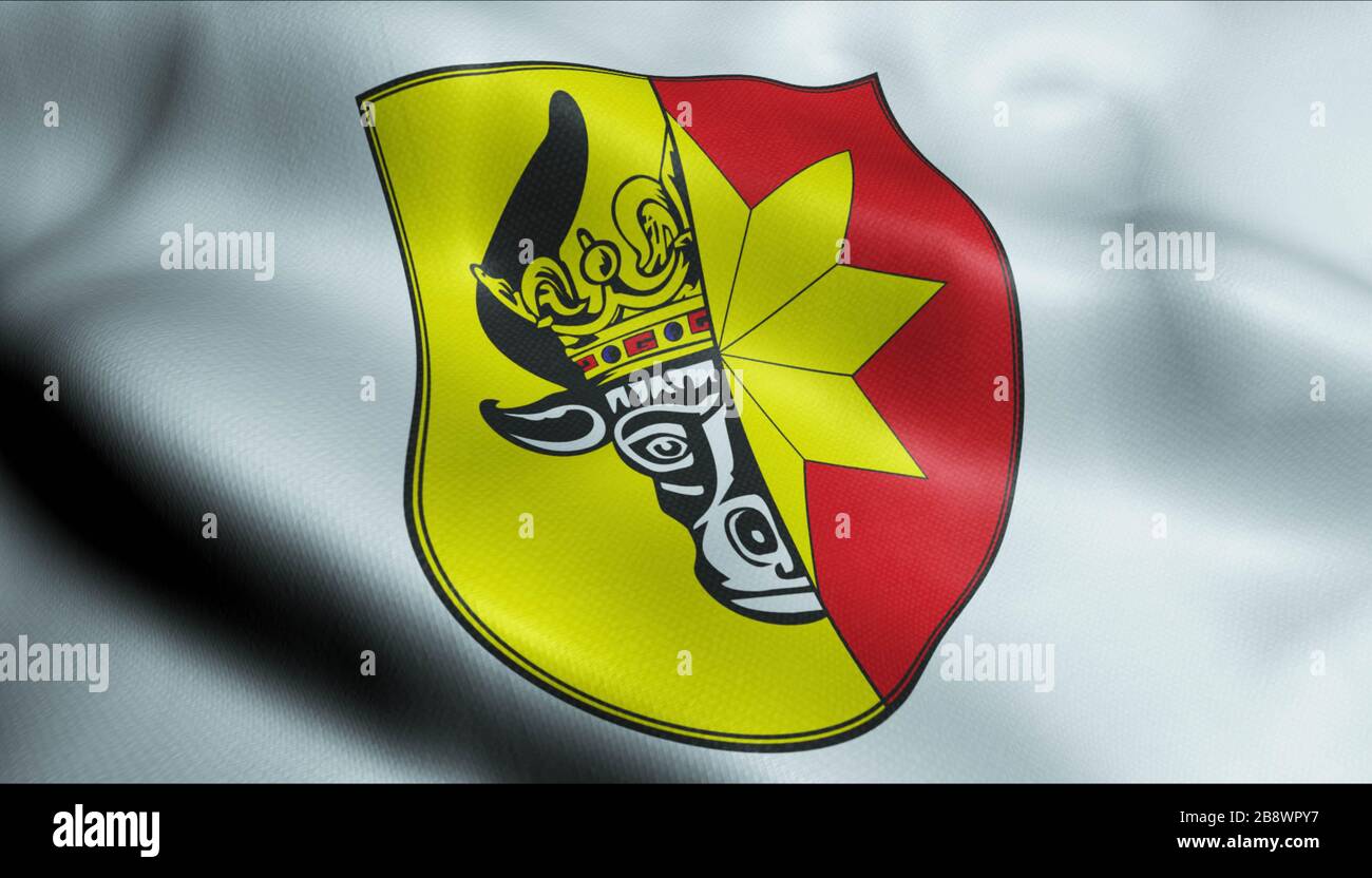 3D Illustration of a waving coat of arms flag of Sternberg (Germany ...