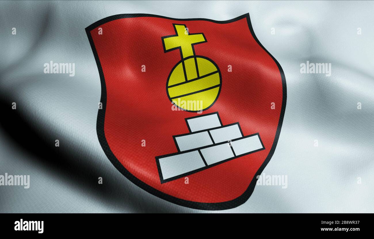 3D Illustration of a waving coat of arms flag of Steinheim an der Murr ...