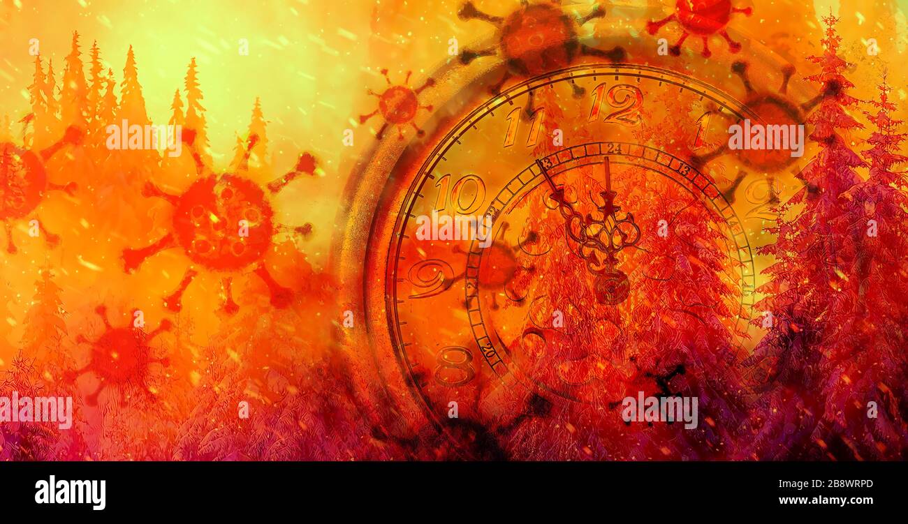 Coronavirus. Clock showing five minutes to twelve. Time to stop and ...