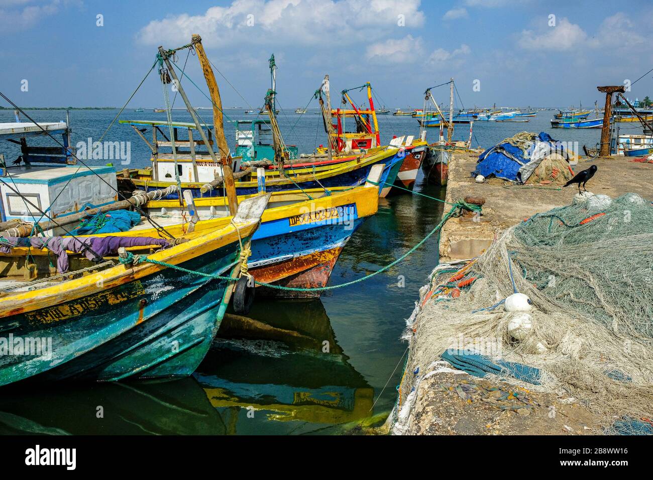 Jaffna, Sri Lanka - February 2020: Fishing boats in the fishing district of Jaffna on February ...