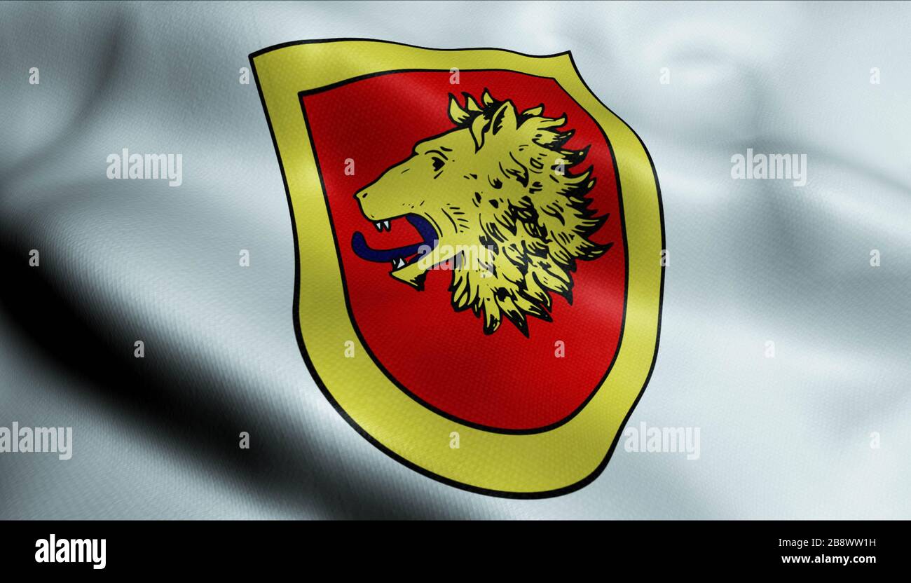 3D Illustration of a waving coat of arms flag of Sehnde (Germany ...