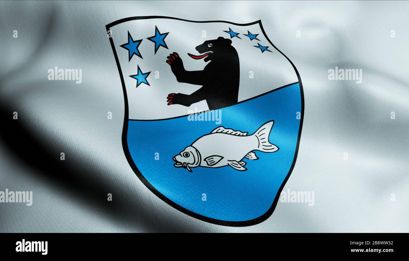 3D Illustration of a waving coat of arms flag of Seeland (Germany ...