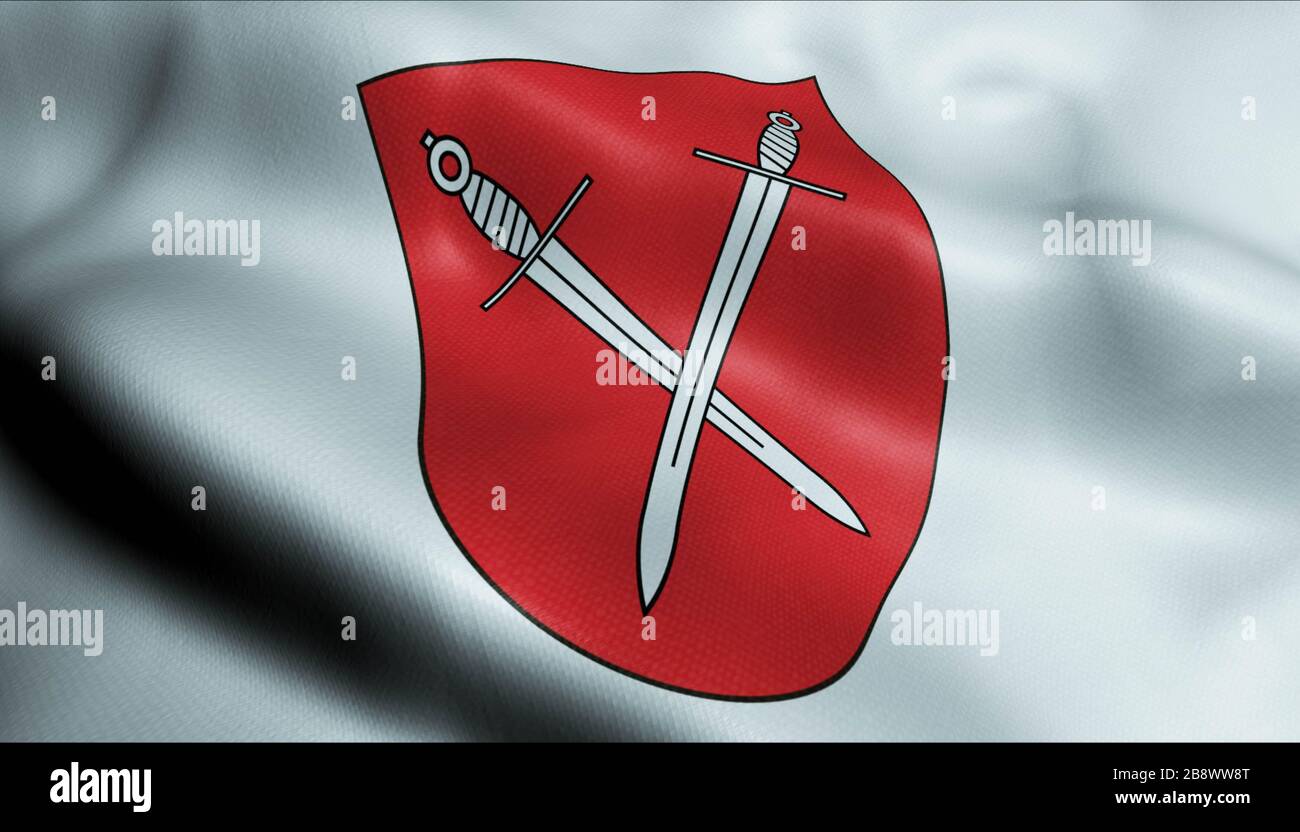 3D Illustration of a waving coat of arms flag of Schwerte (Germany ...