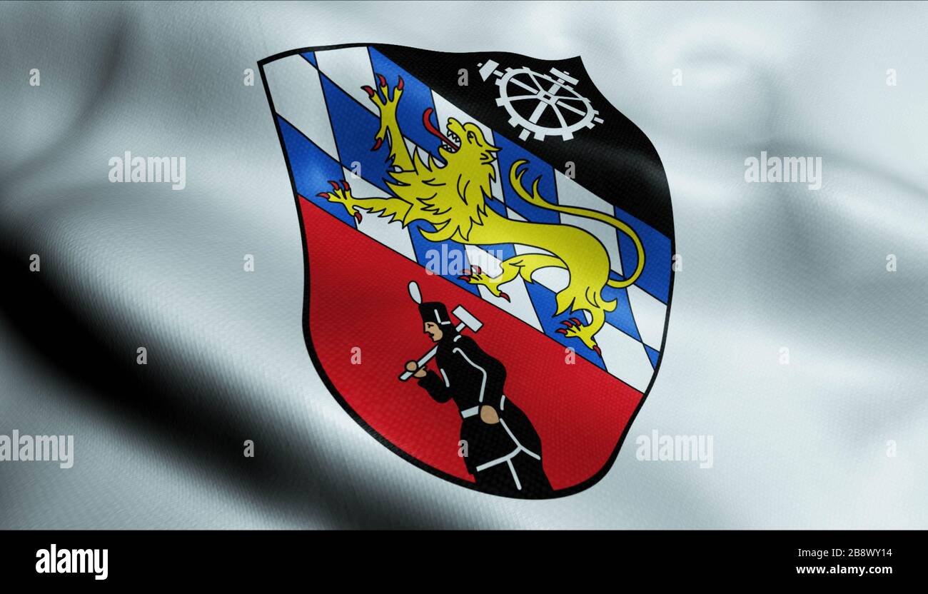 3D Illustration of a waving coat of arms flag of Sankt Ingbert (Germany ...