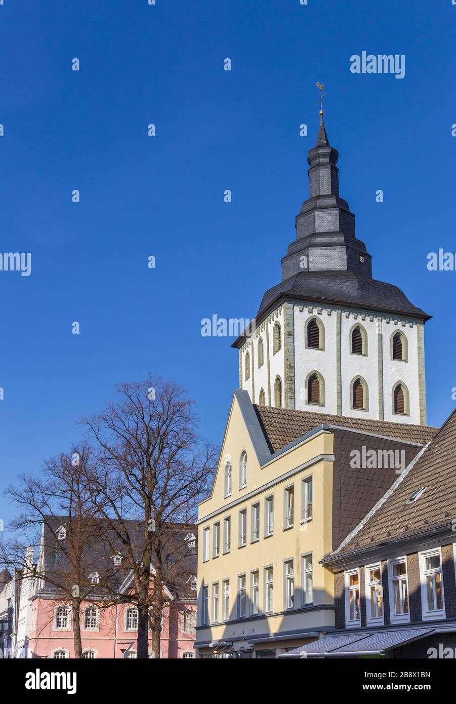 Church tower and houses in historic city Lippstadt, Germany Stock Photo ...
