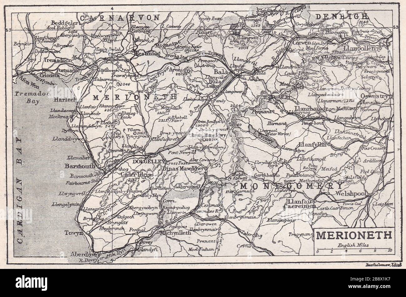 Vintage map of Merioneth, Wales, 1930s Stock Photo - Alamy