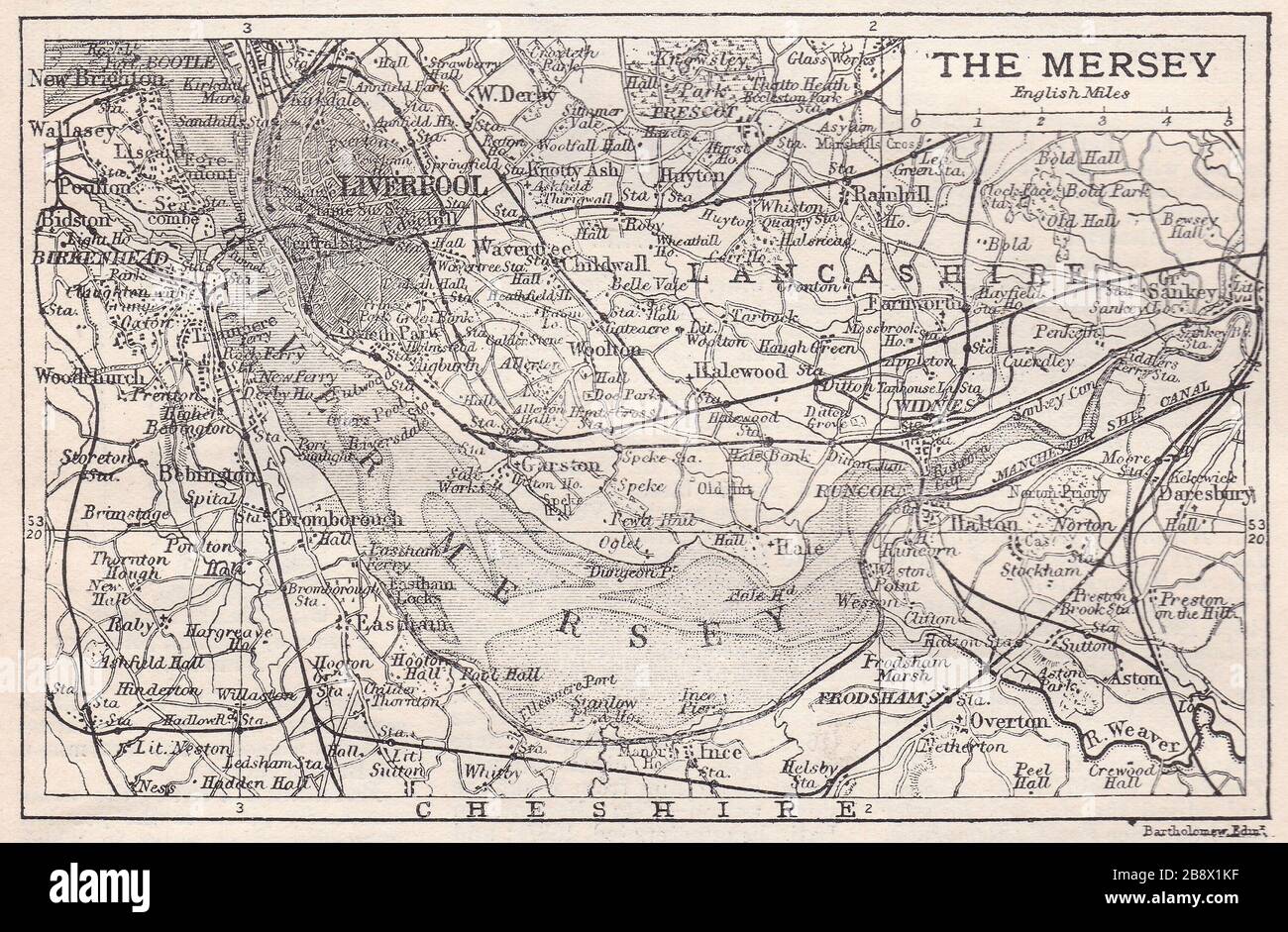 Vintage map of The Mersey, 1930s Stock Photo - Alamy