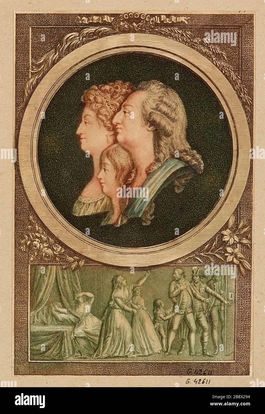 profile portraits in a medallion of Louis XVI, Marie Antoinette and the ...