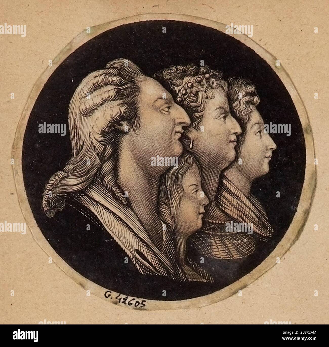 Médaillant presenting the Louis profile portraits XVI, Marie Antoinette ...