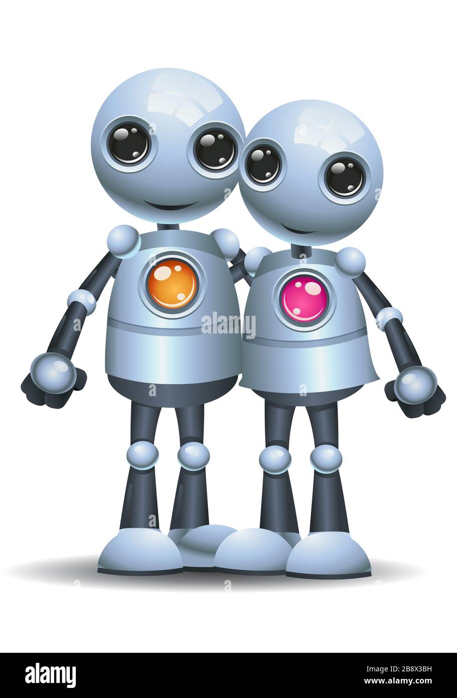 3d illustration of little robot couple hug each other on isolated white ...