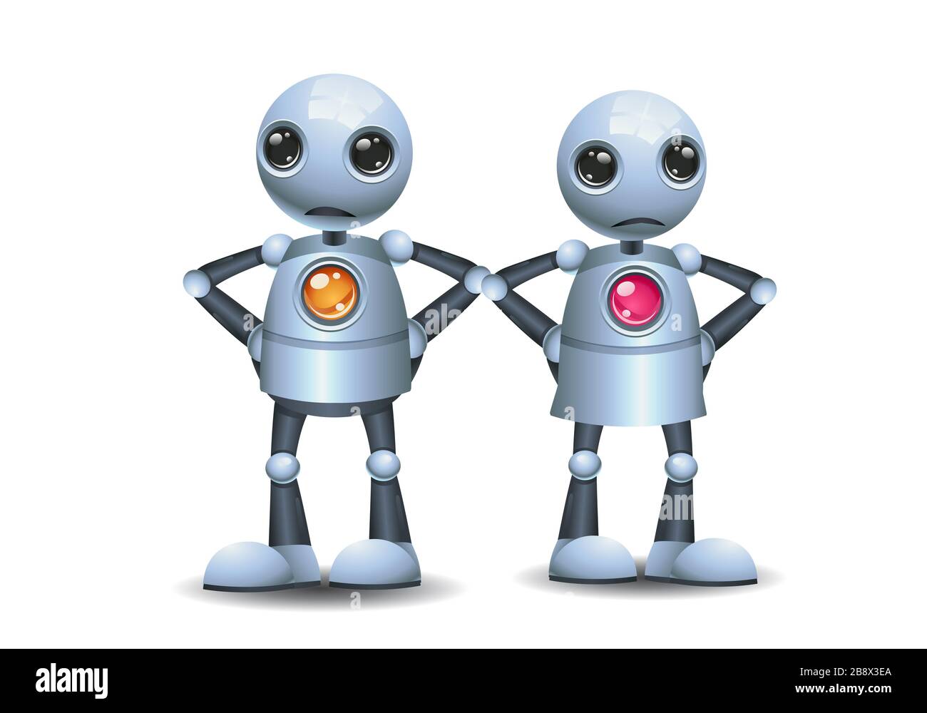 3d illustration of little robot couple argue on isolated white ...