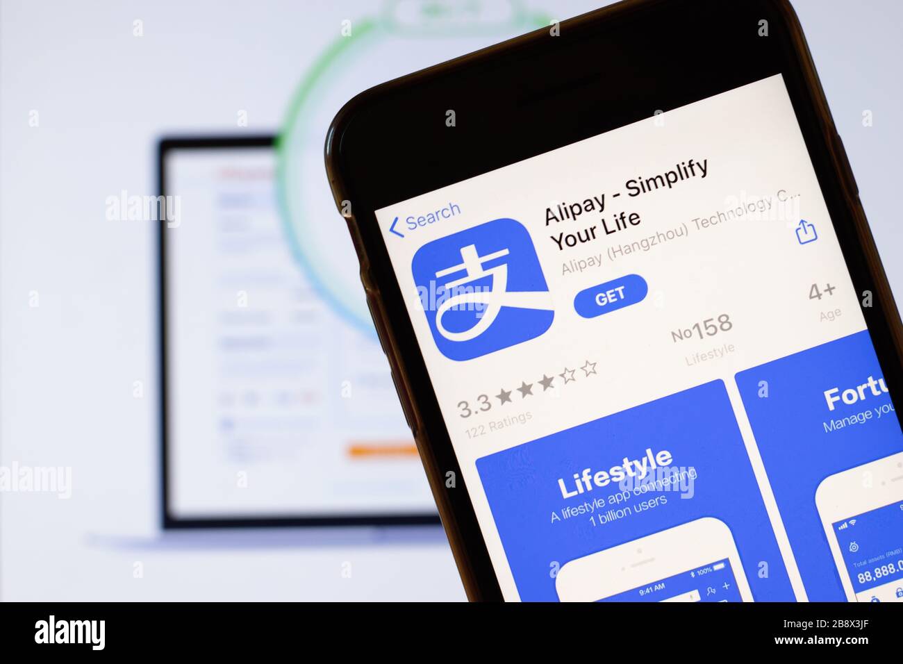 Los Angeles, California, USA - 24 March 2020: Alipay app logo on phone ...