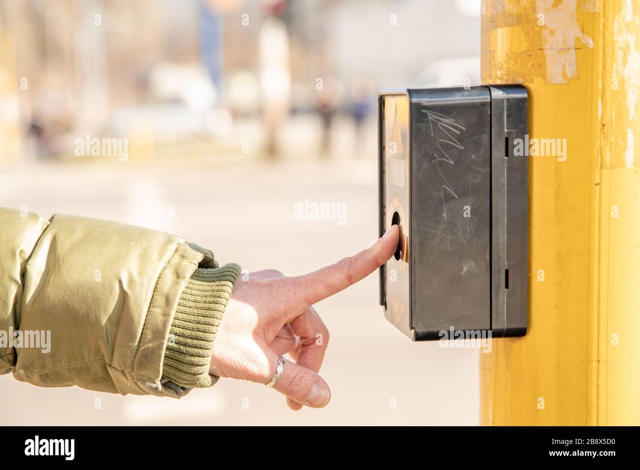 pedestrian button on a city street crossing Stock Photo - Alamy