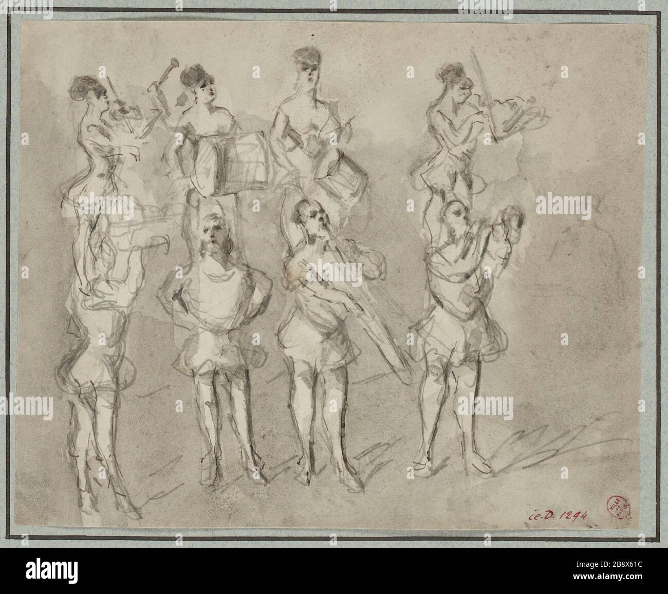 Sketch of eight musicians Stock Photo - Alamy